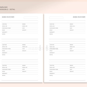Home Inventory | FC Compact Printable Planner Inserts | Household ...
