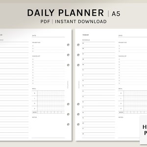 Undated Daily Planner Printable | A5, 2pages | Schedule Template PDF ...