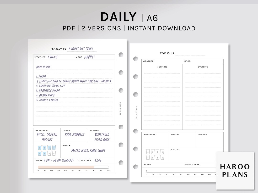 Daily Diary | A6 Printable Planner Inserts | Idea Notes, Today's ...