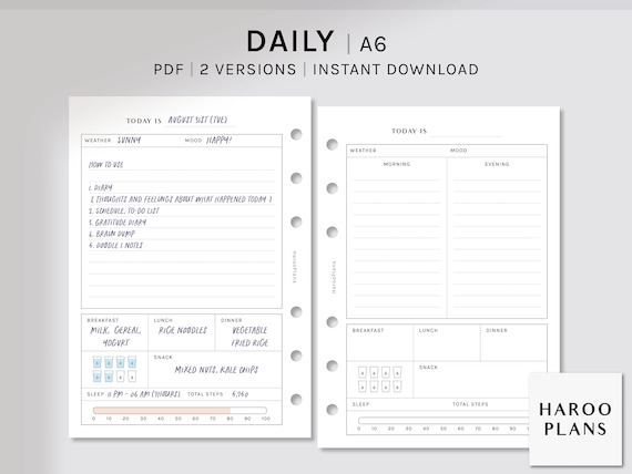 Daily Diary A6 Printable Planner Inserts Idea Notes | Etsy