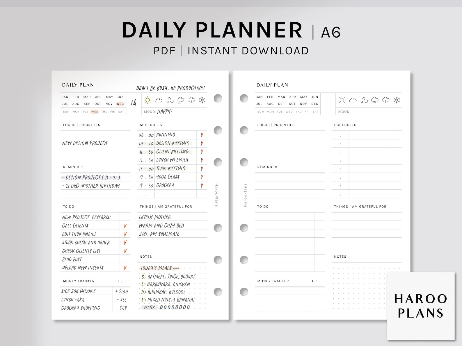 Daily Planner A6 Size Printable Inserts Schedule Template - Etsy