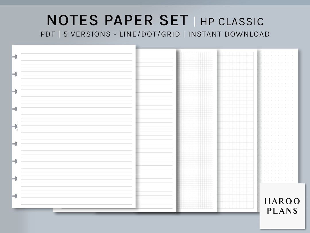 Basic Notes Paper Set | HP Classic Printable Happy Planner Inserts ...