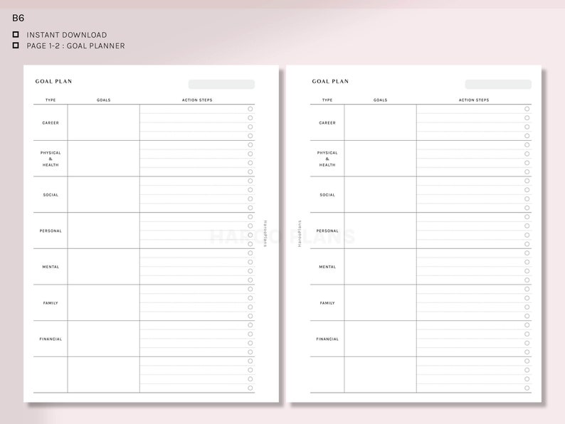 Goal Planner B6 Rings Printable Inserts Life Goal Setting - Etsy