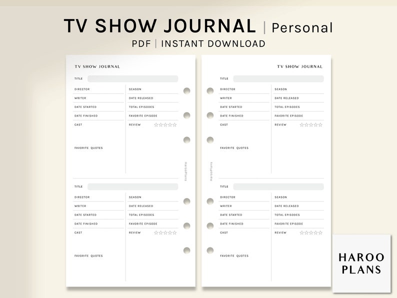 TV Show Journal | Personal Size Printable Planner Inserts | Drama ...