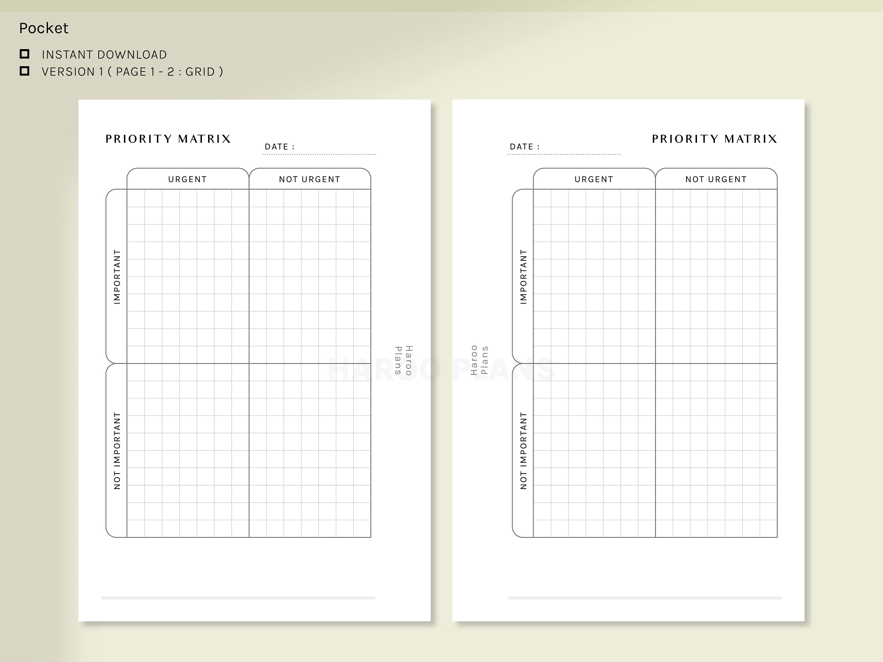 Priority Matrix | Pocket Ring Printable Planner Inserts | Urgent ...