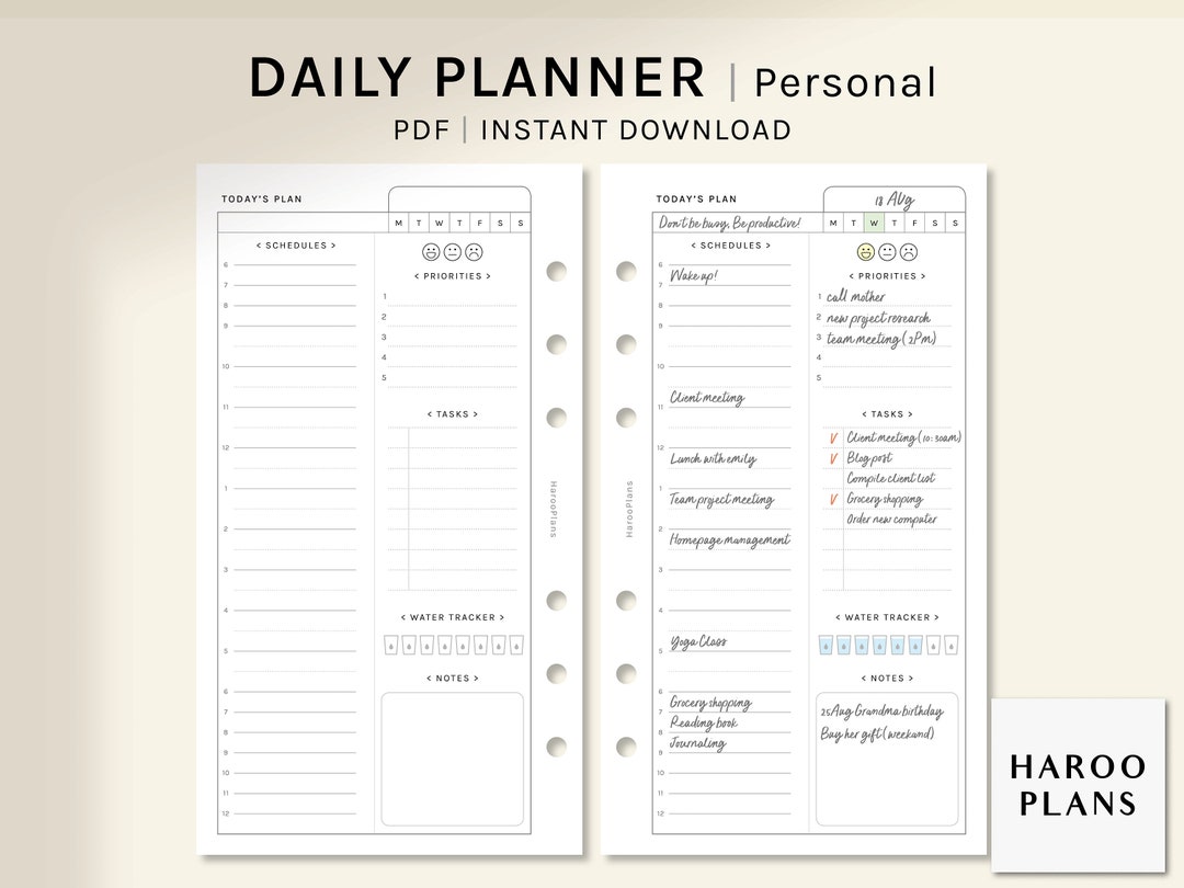 Daily Task Planner | Personal Size Printable Inserts | Schedule ...