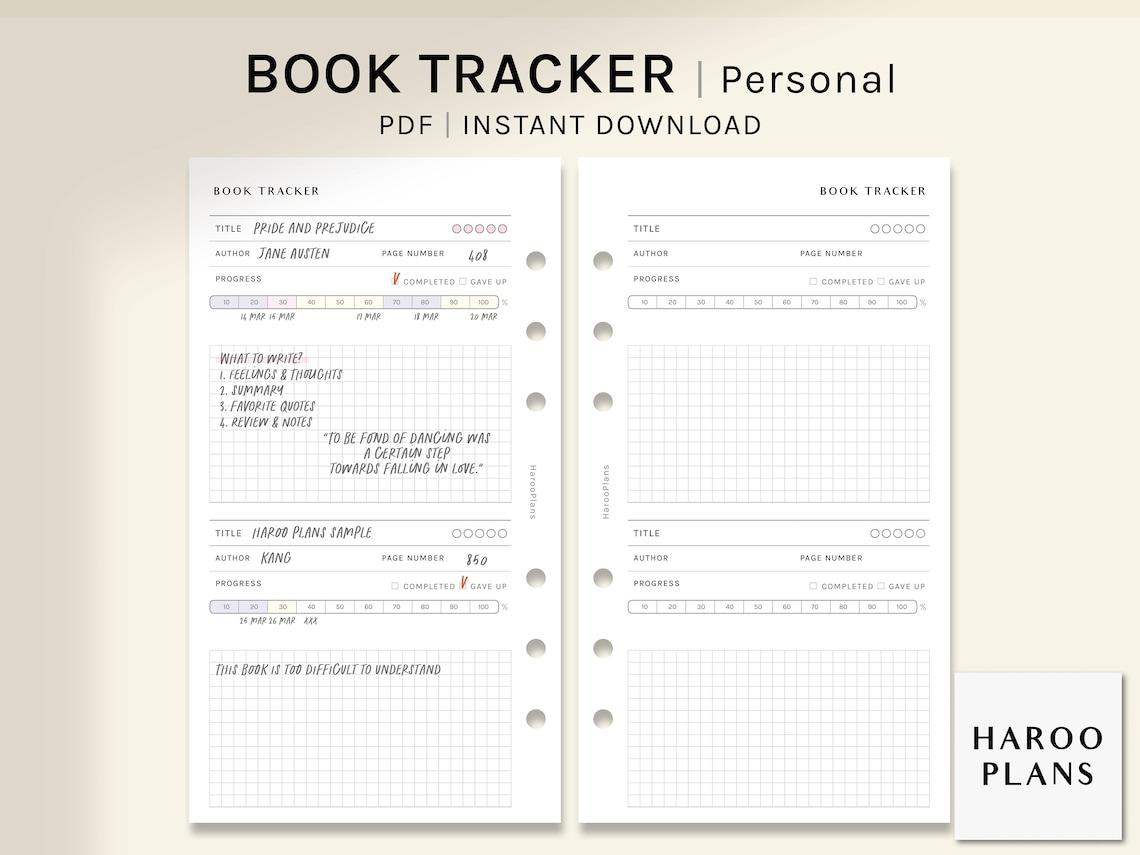 Book Tracker Personal Size Printable Planner Inserts - Etsy
