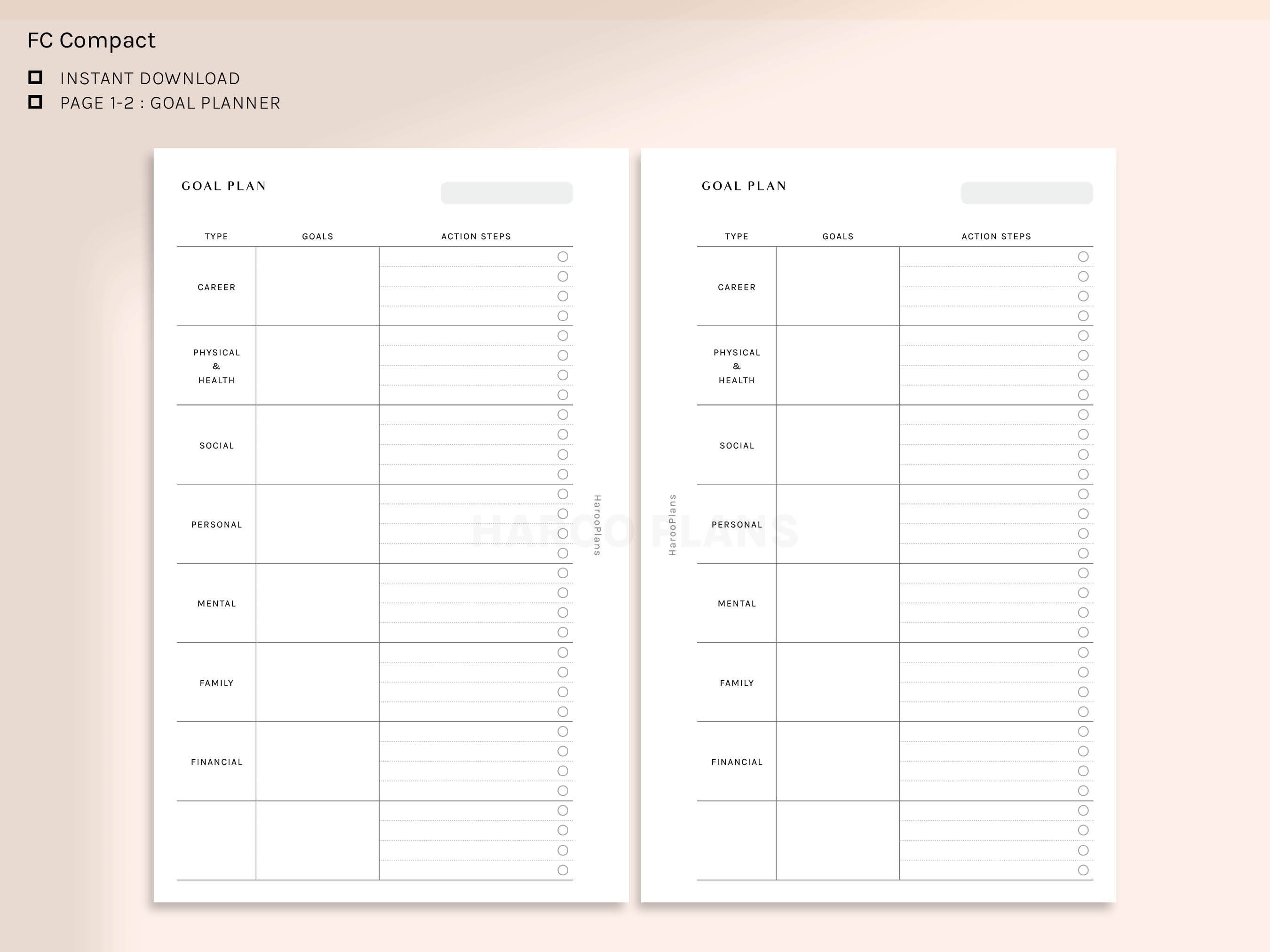 Goal Planner FC Compact Size Printable Inserts Life Goal - Etsy