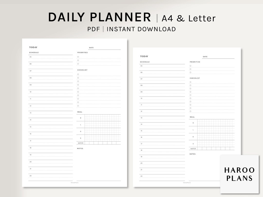 Undated Daily Planner | A4, US Letter Printable Inserts | Schedule ...