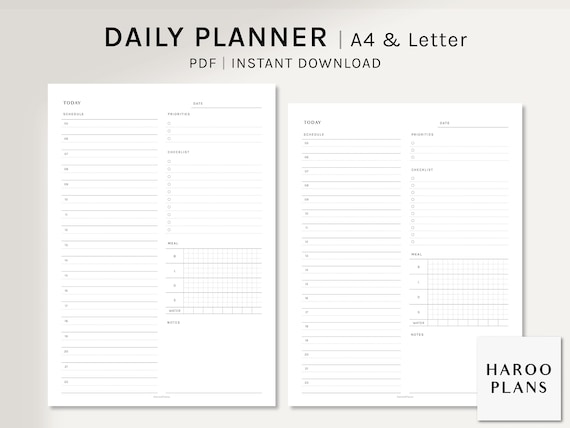 Undated Daily Planner A4 US Letter Printable Inserts - Etsy