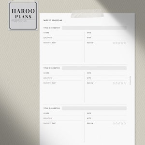 Movie Journal Printable Inserts A5 Film Journal Template PDF Simple ...