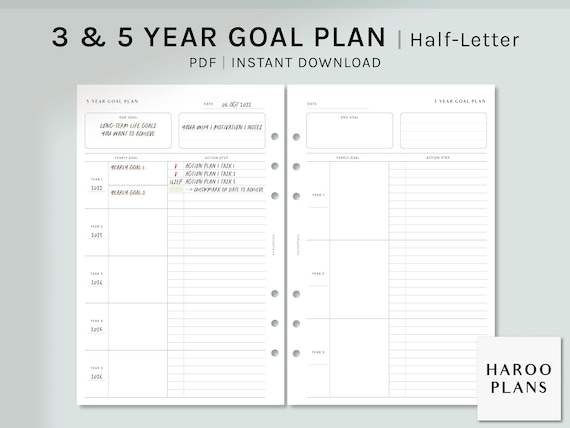 3 and 5 Year Goal Planner Half-letter Printable Inserts - Etsy