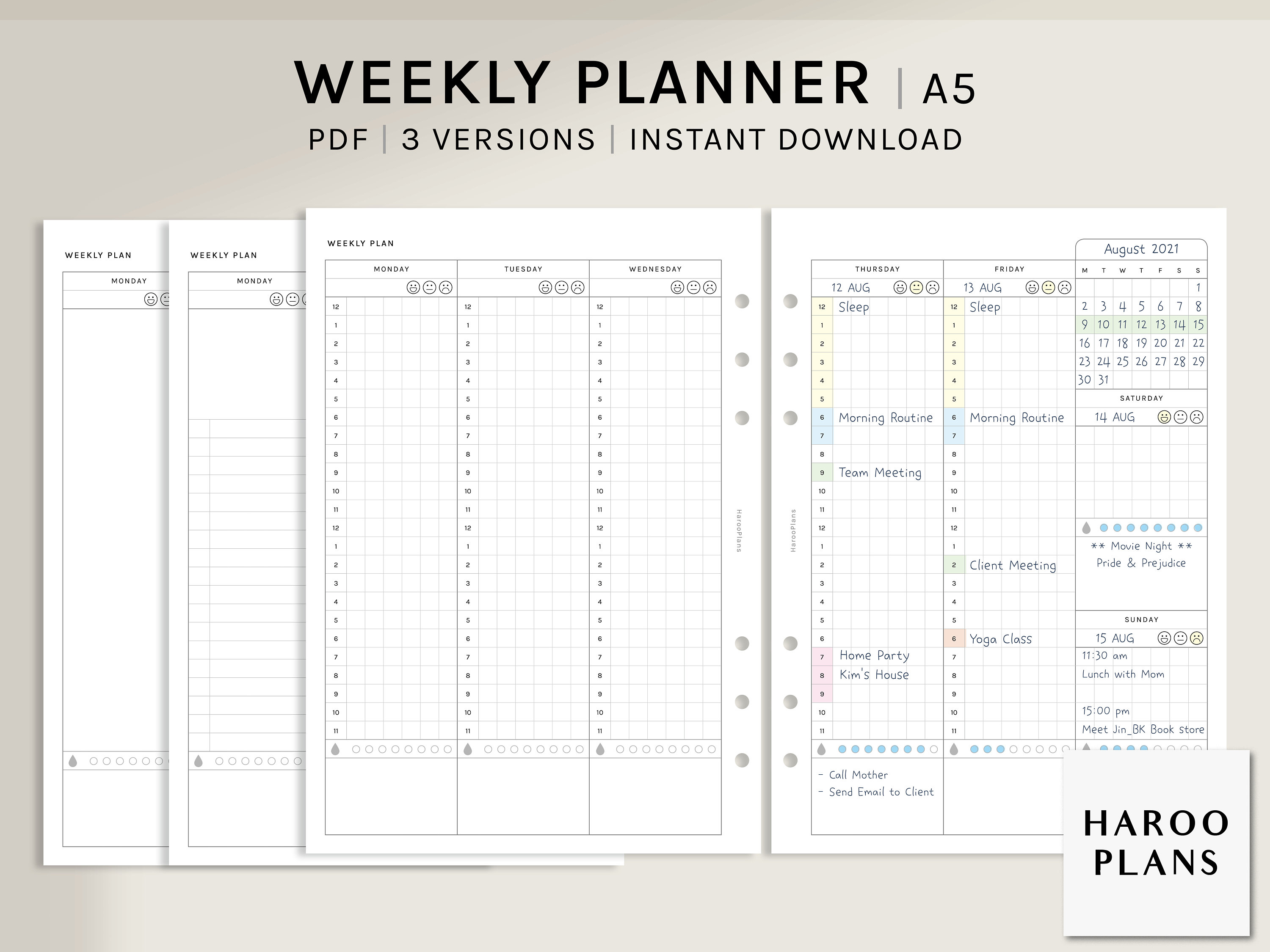 Weekly Planner A5 Printable Planner Inserts WO2P Layout - Etsy