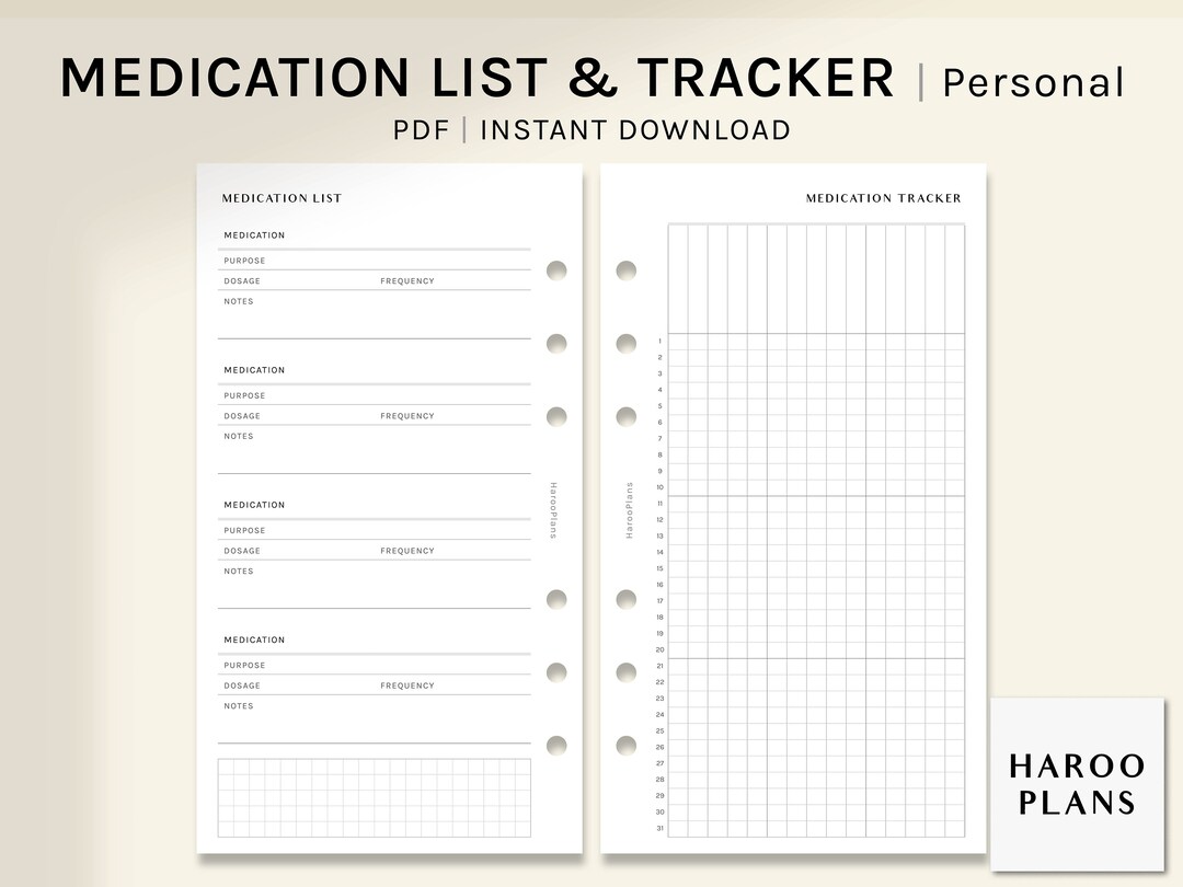 Medication List & Tracker Sheet | Personal Printable Planner Inserts ...