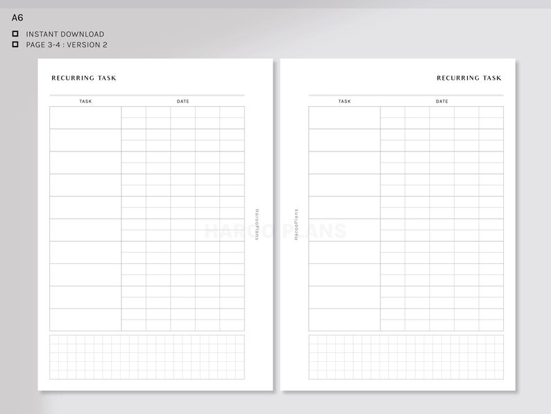 Recurring Task Log Sheet A6 Printable Planner Inserts - Etsy