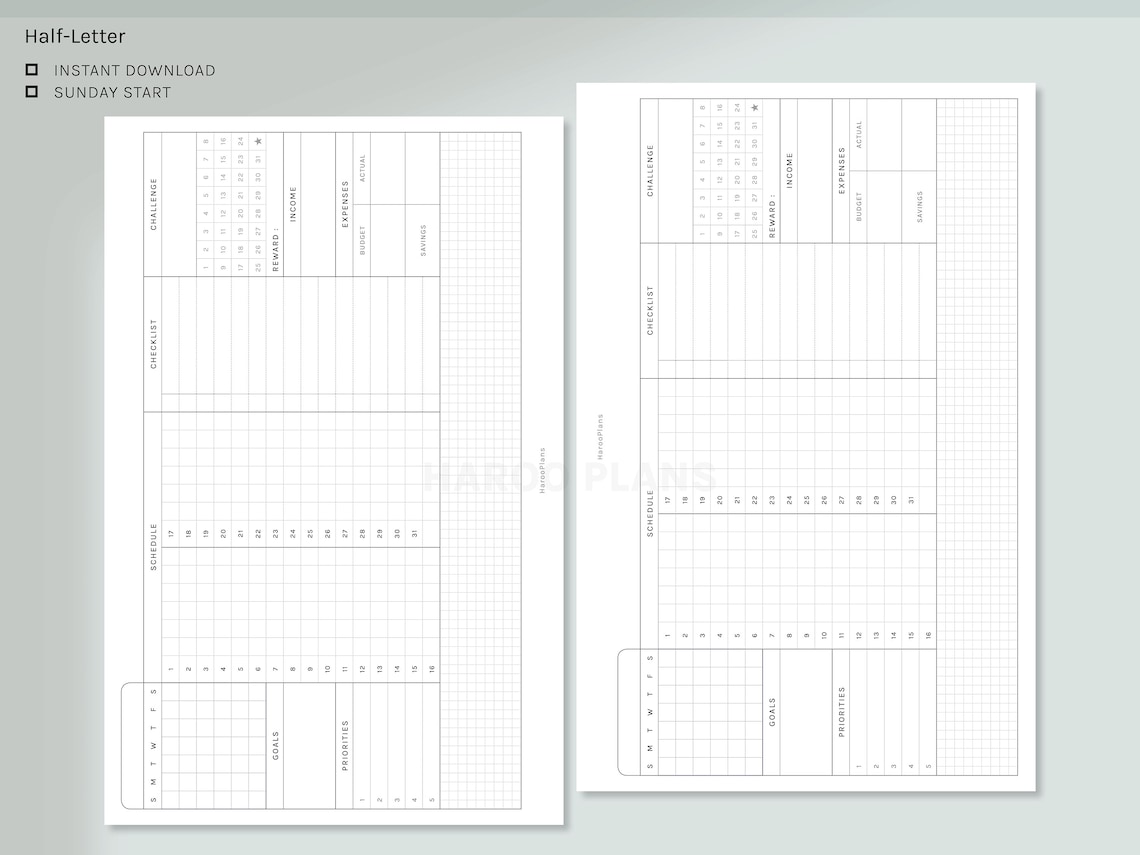 Monthly Planner Half-letter Printable Inserts Monthly - Etsy