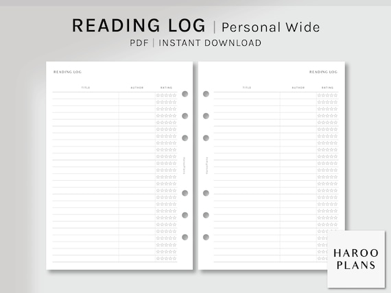 Reading Log Personal Wide Size Printable Planner Inserts | Etsy