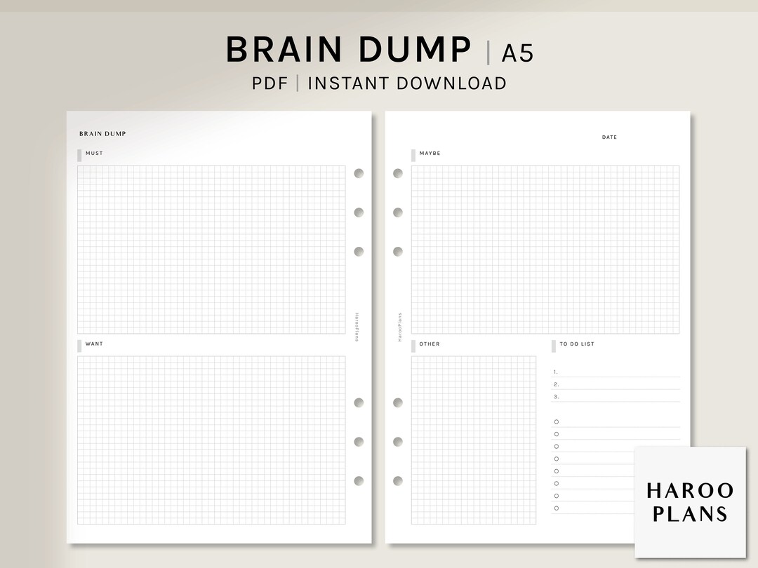 Brain Dump Journal | A5 Printable Planner Inserts | Morning and Night ...