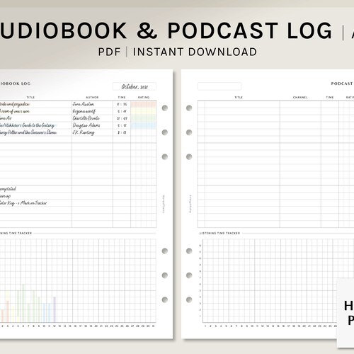 Audiobook and Podcast Log A5 Printable Planner Inserts - Etsy