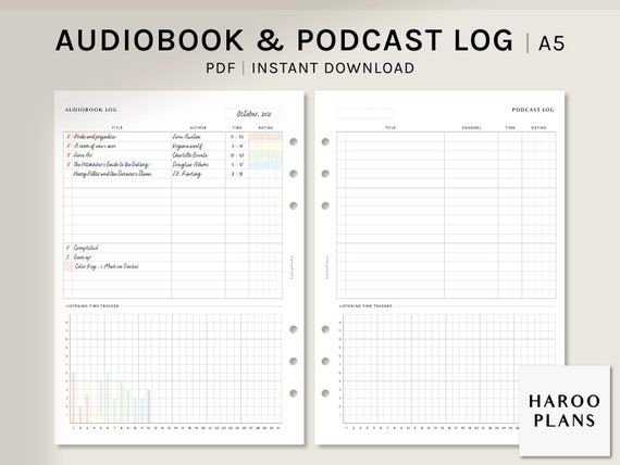 Audiobook and Podcast Log A5 Printable Planner Inserts - Etsy