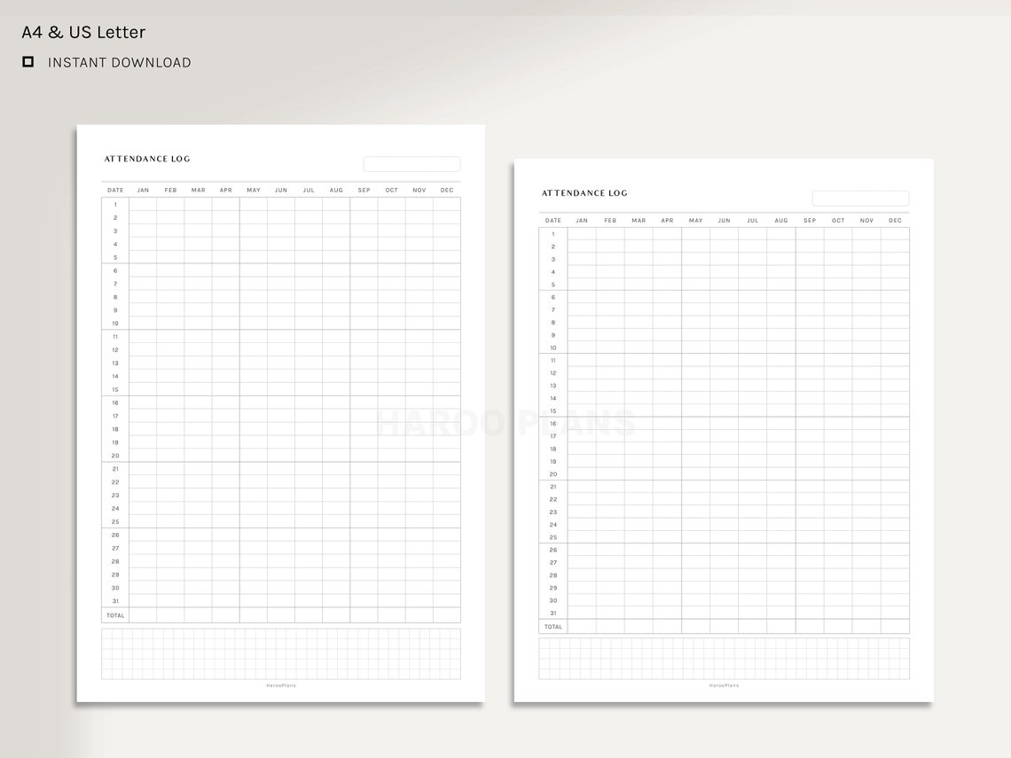 Attendance Log Sheet A4 US Letter Printable Planner Inserts | Etsy UK
