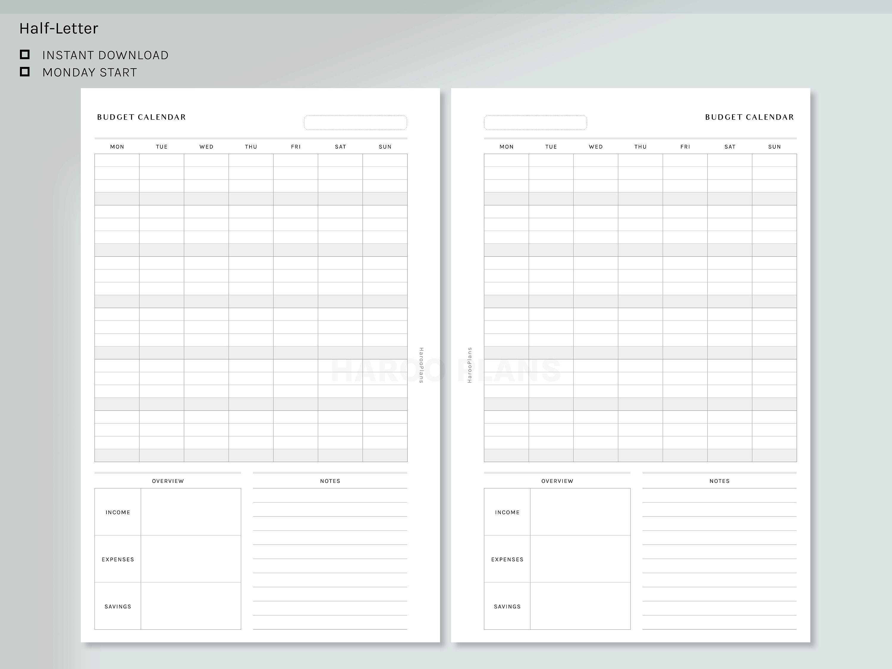 Budget Calendar Half-letter Printable Planner Inserts - Etsy