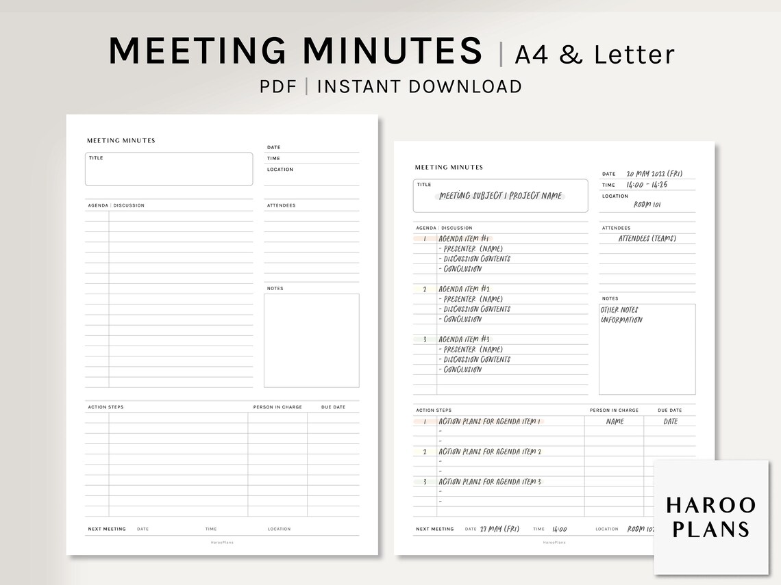 Meeting Minutes A4 US Letter Printable Planner Inserts - Etsy