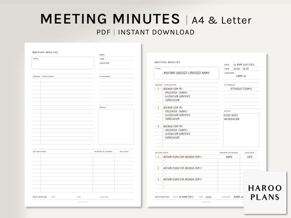 Meeting Minutes A4 US Letter Printable Planner Inserts - Etsy