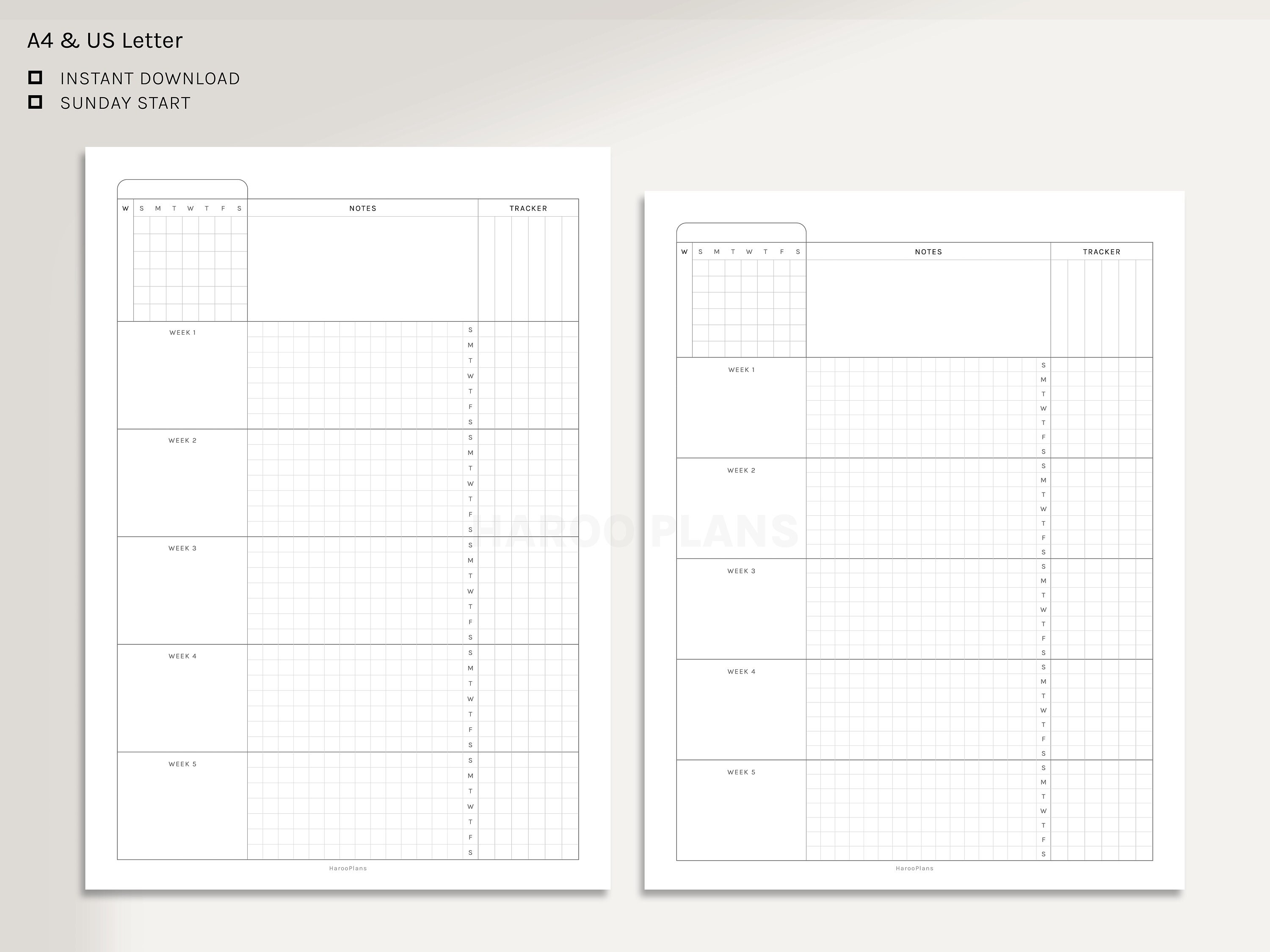 Monthly Planner | A4, US Letter Printable Inserts | MO1P Month ...