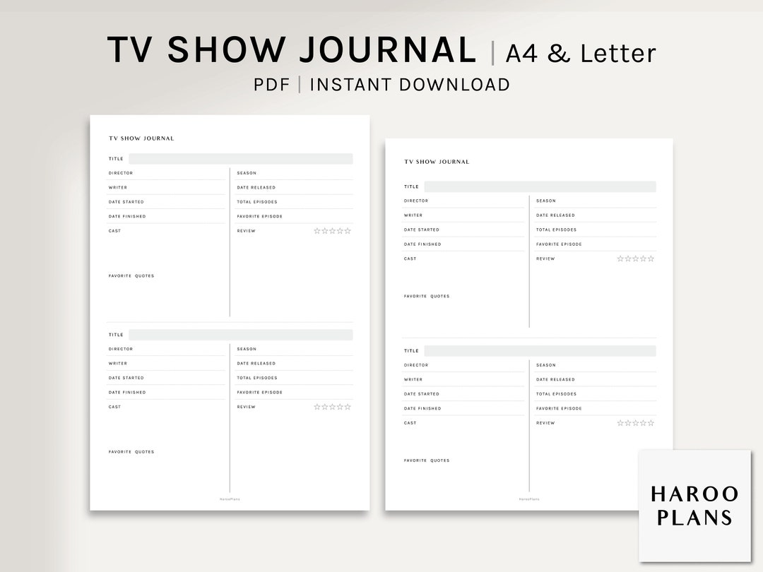 TV Show Journal | A4, US Letter Printable Planner Inserts | Series ...