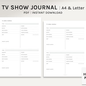 TV Show Journal | A4, US Letter Printable Planner Inserts | Series ...