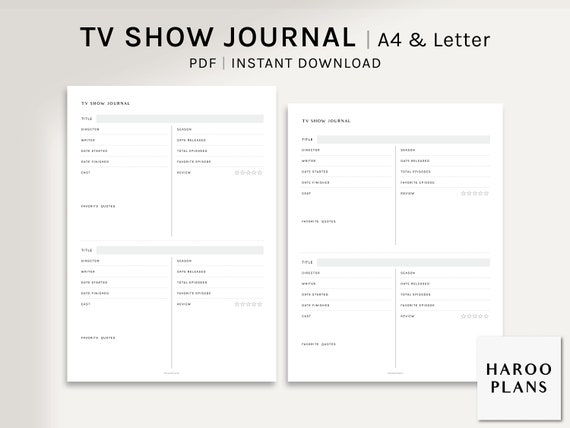 TV Show Journal A4 US Letter Printable Planner Inserts | Etsy