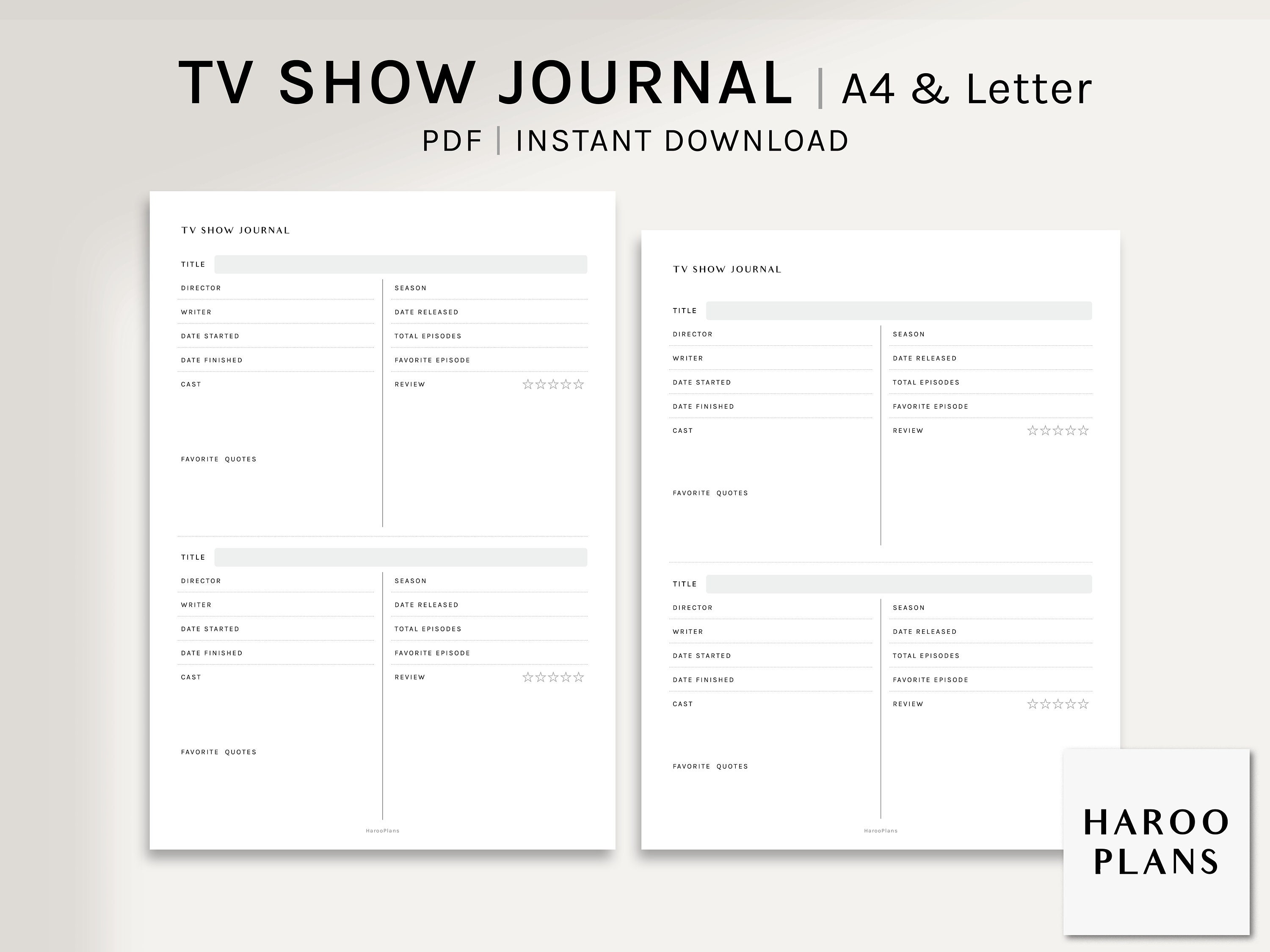 TV Show Journal A4 US Letter Printable Planner Inserts - Etsy