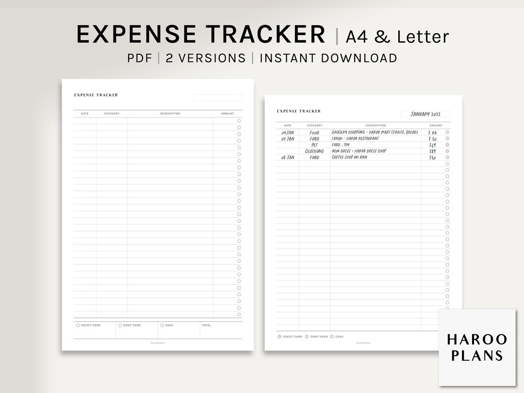 Expense Tracker | A4, US Letter Printable Planner Inserts | Spending ...