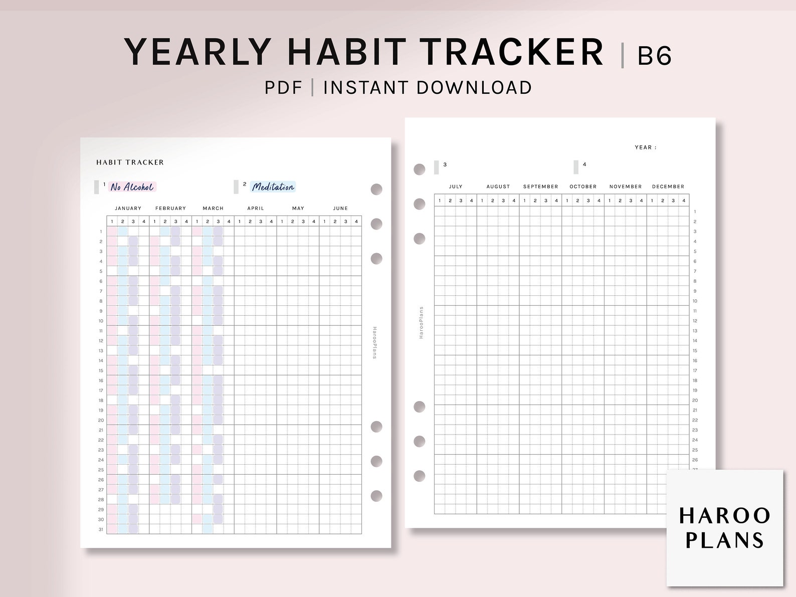Yearly Habit Tracker B6 Ring Printable Planner Inserts - Etsy