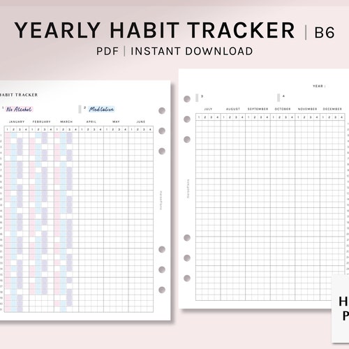 Yearly Habit Tracker B6 Ring Printable Planner Inserts - Etsy