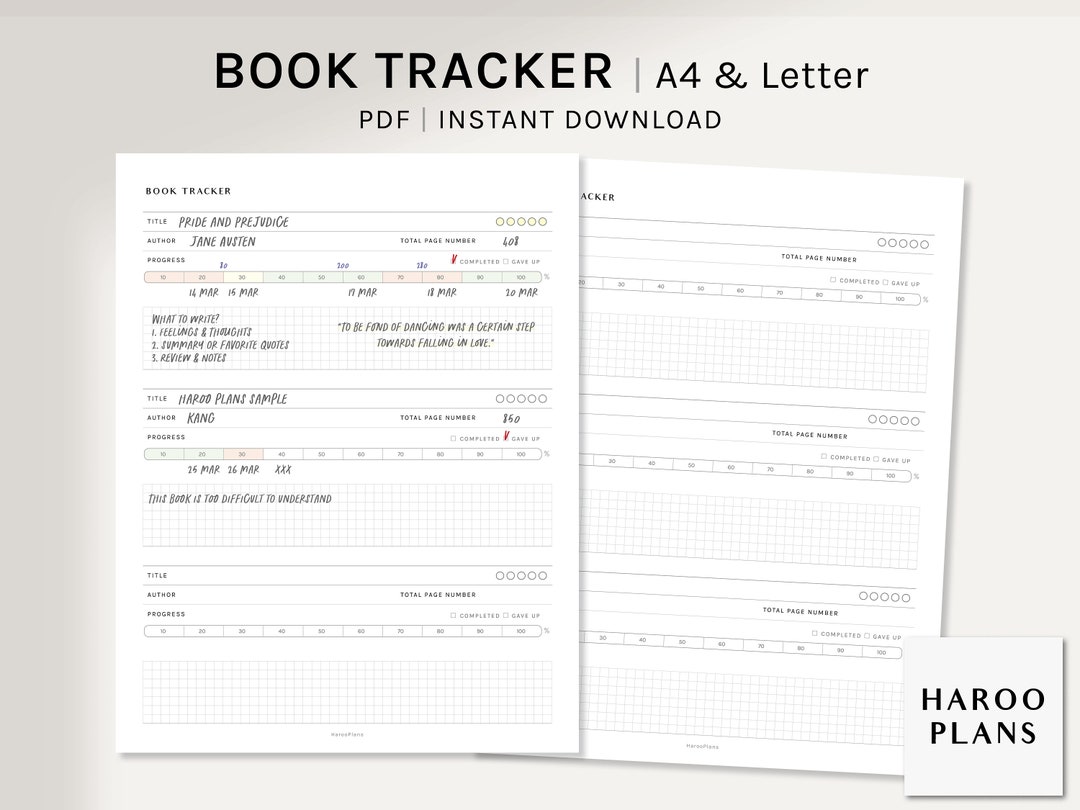 Book Tracker | A4, US Letter Printable Planner Inserts | Reading ...