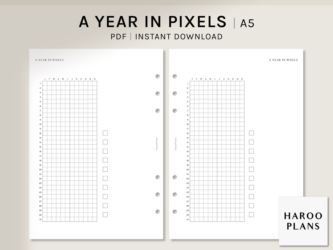 A Year in Pixels | A5 | Printable Planner Inserts | Mood Tracker ...