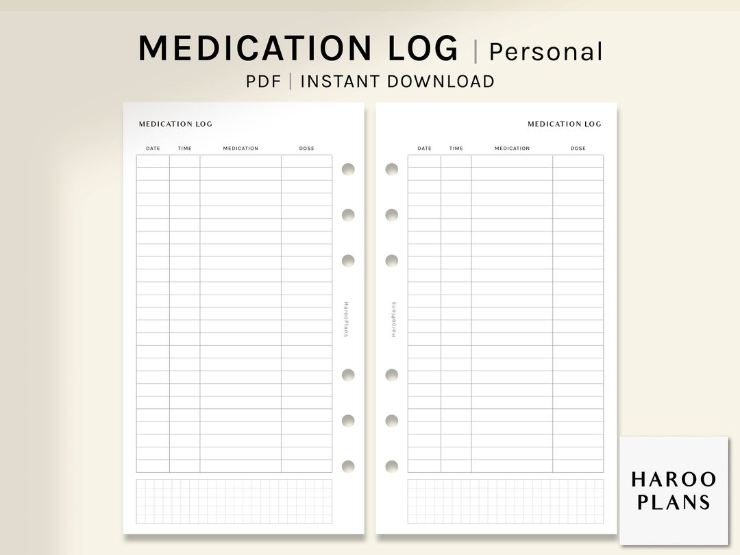 Medication Log | Personal Printable Planner Inserts | Medicine Tracker ...