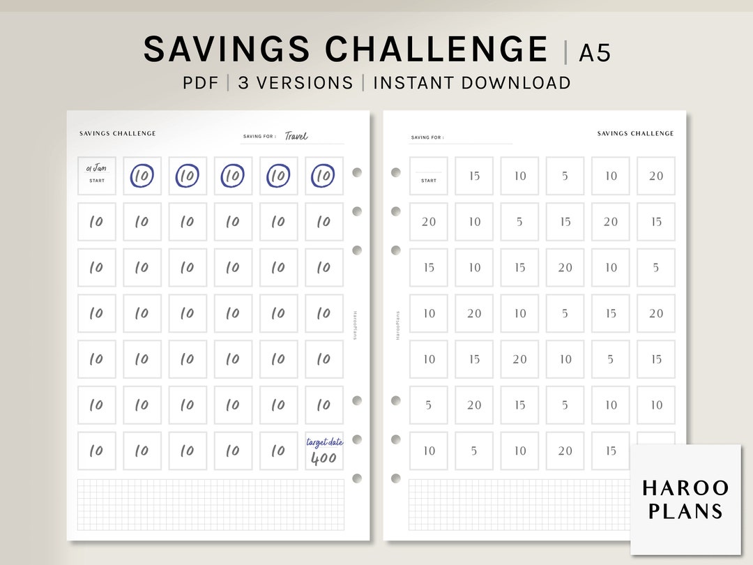 Savings Challenge Sheet | A5 Printable Planner Inserts | Simple Money ...