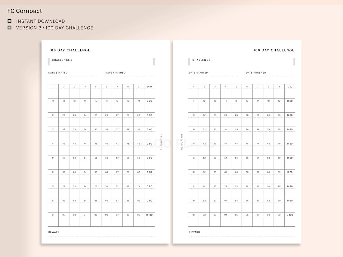 Challenge Sheet FC Compact Size Printable Planner Inserts - Etsy