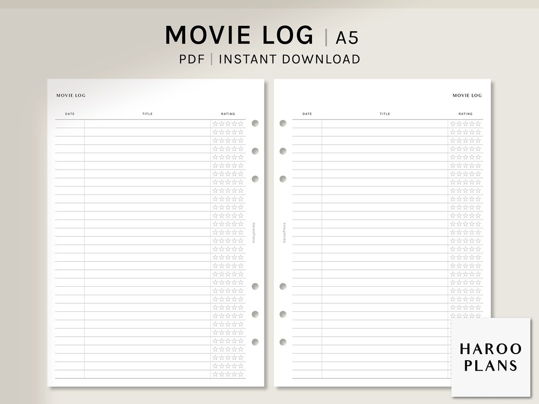Movie Log | A5 Printable Planner Inserts | Film Checklist Template PDF ...