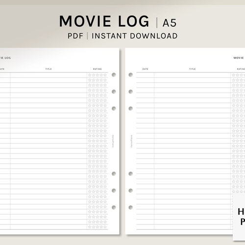 Movie Log A5 Printable Planner Inserts Film Checklist - Etsy