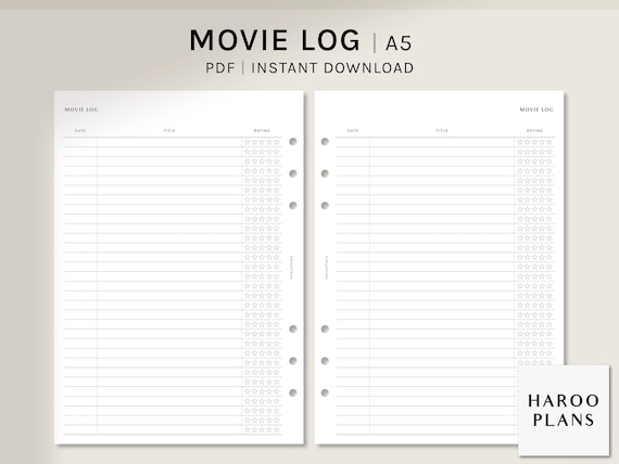 Movie Log A5 Printable Planner Inserts Film Checklist - Etsy