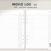 Movie Log | A5 Printable Planner Inserts | Film Checklist Template PDF ...