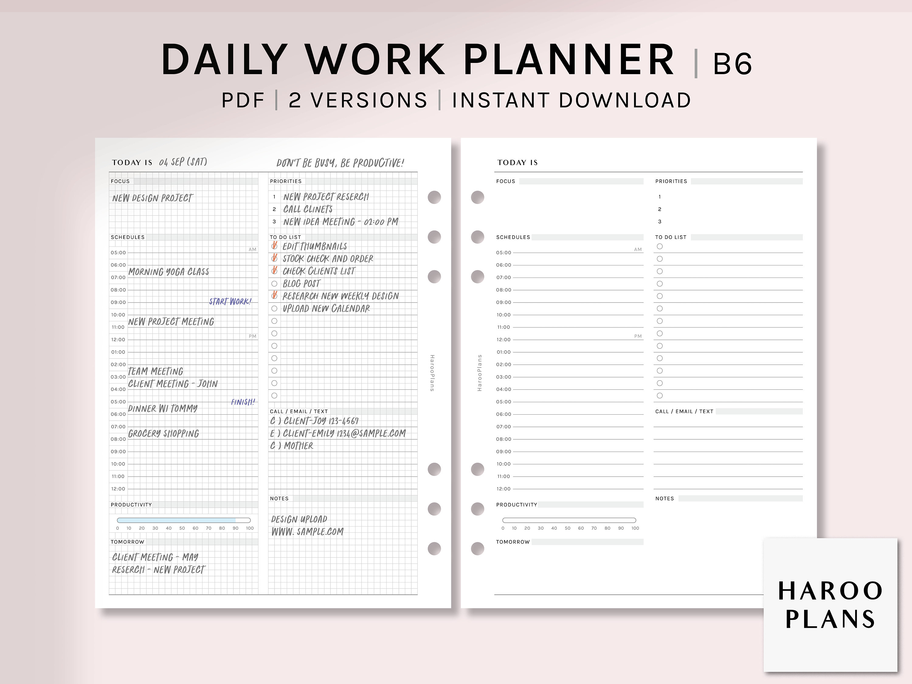 Daily Work Planner B6 Ring Printable Inserts Undated - Etsy