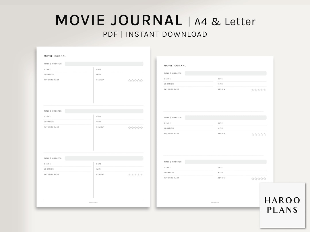 Movie Journal A4, US Letter Printable Planner Inserts Film Tracker ...