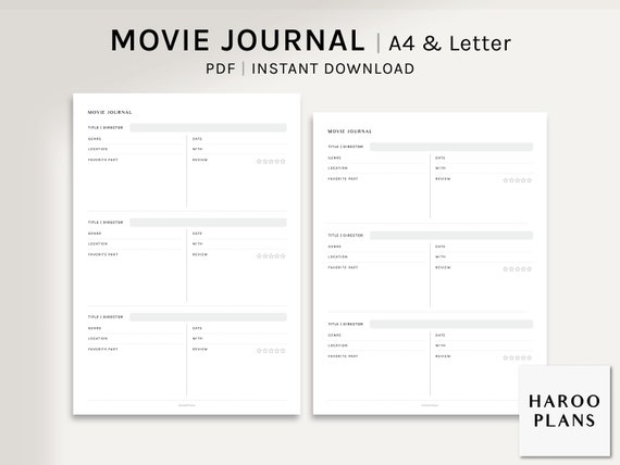 Movie Journal A4 US Letter Printable Planner Inserts Film - Etsy UK