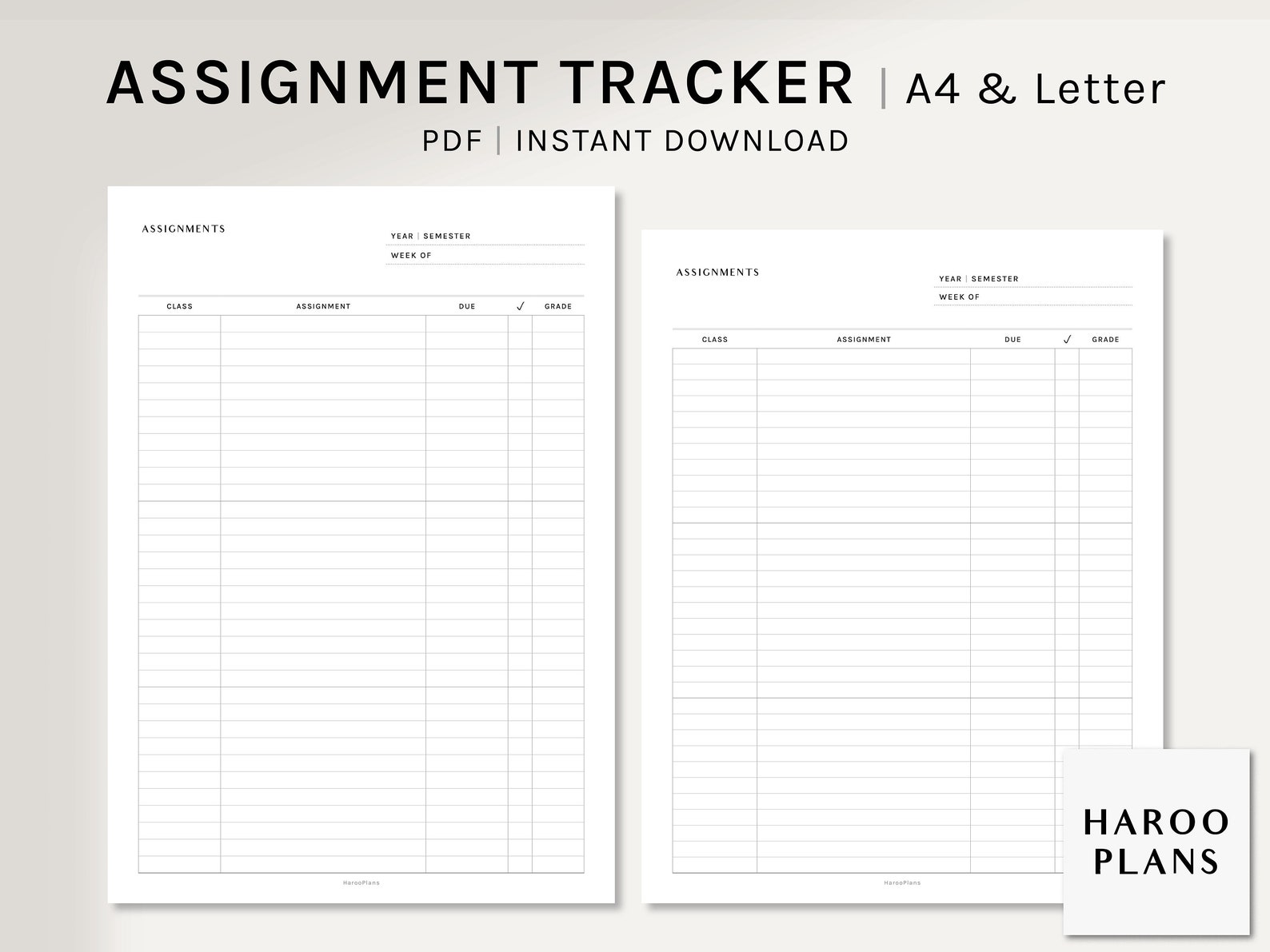 Assignment Tracker | A4, US Letter Printable Planner Inserts | Homework ...