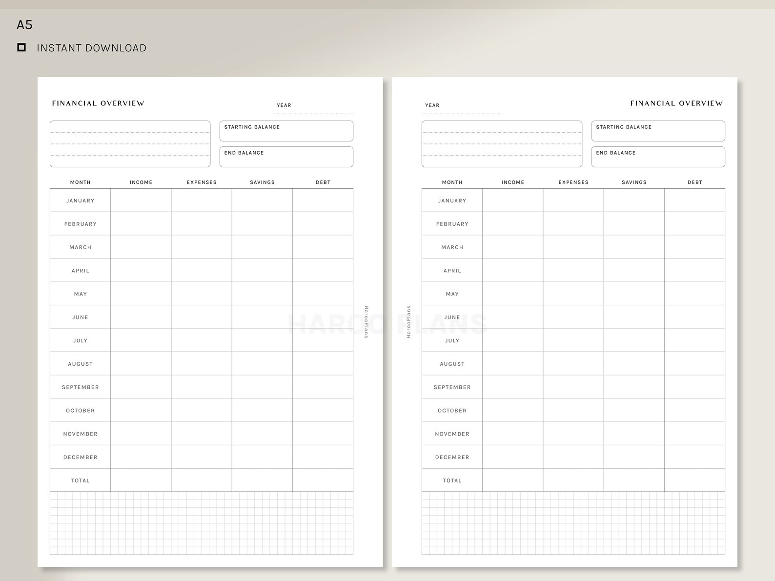 Yearly Financial Overview A5 Printable Planner Inserts | Etsy